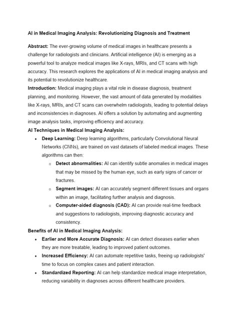Ai In Medical Imaging Analysis Pdf Radiology Intelligence Ai And Semantics