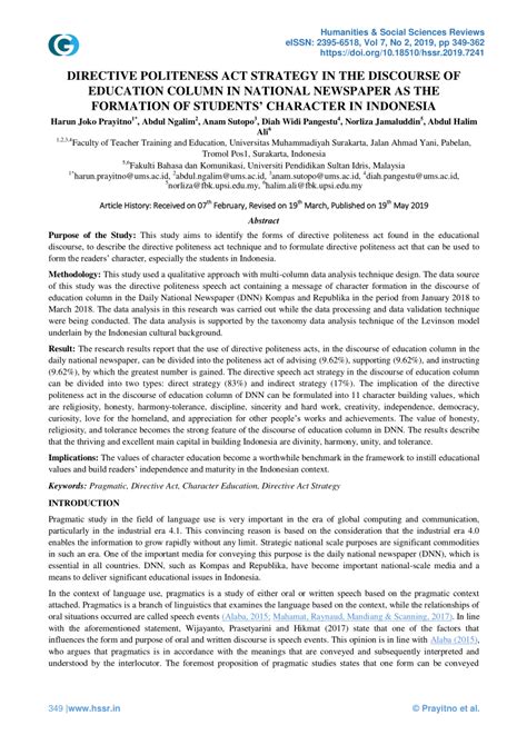 Pdf Directive Politeness Act Strategy In The Discourse Of Education Column In National