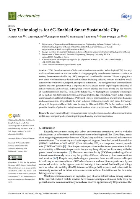 Pdf Key Technologies For 6g Enabled Smart Sustainable City
