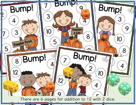 Bump Math Games For Number Id And Addition To 12 Or 18 Differentiated For Kindergarten First