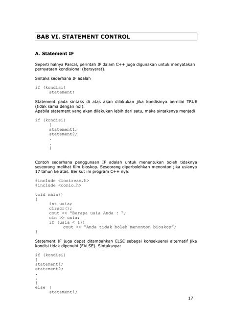Statement Control C Bab Vi Statement Control A Statement If