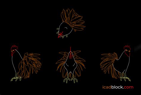 Rooster Cad Block In Top And Front Views Icadblock