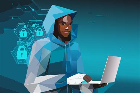 Hacker Poligonal Abstrato Com Laptop Em Tecnologia Fundo Escuro Vetor