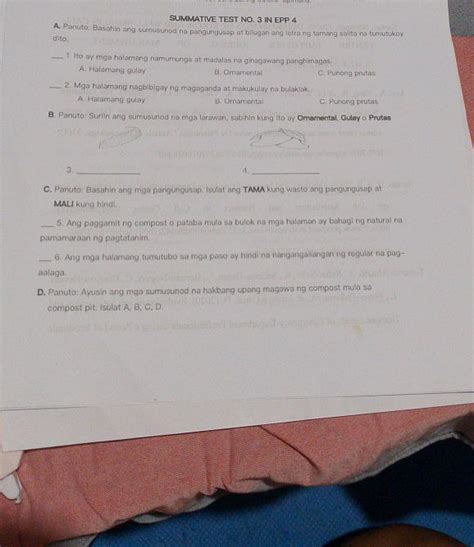 SUMMATIVE TEST NO IN EPP A Panuto Basahin StudyX