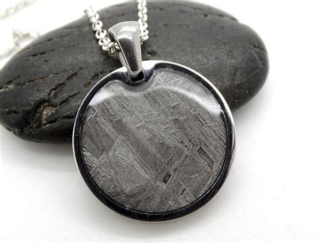 Round Meteorite Pendant Mens Meteorite Pendant Celestial Etsy