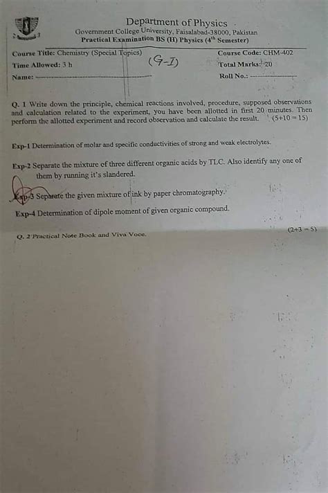 BS Physics GCUF Past Papers For Affiliated Colleges Talent Star Education