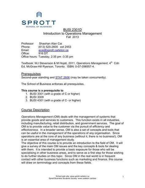 BUSI 2301 D â Introduction to Operations Management Cai
