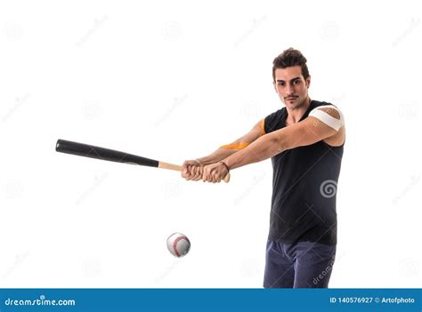 Man With Bat Playing Baseball Isolated On White Stock Image Image Of