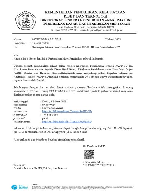 Tte Surat Undangan Upt Bpmp Pembekalan Upt Pdf