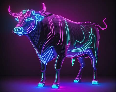 Premium Photo Digital Art Of Bull In Neon Colors