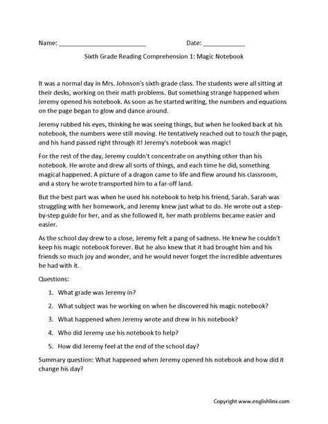 Reading Comprehension Year 6 Worksheets Reading Comprehension Worksheets