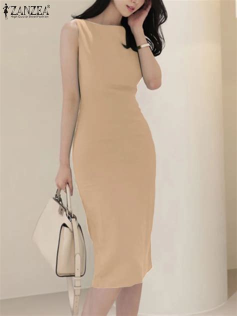 Zanzea Sexy Sleeveless Bodycon Dress Summer Women Slim Fit Casual Party