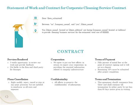 Office Cleaning Service Statement Of Work And Contract For Corporate