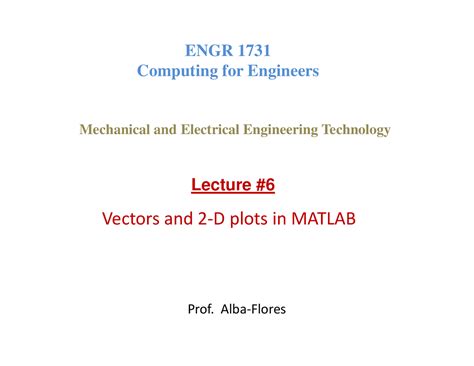 Notes On Vectors And 2 D Plots In Matlab Computing For Engineers