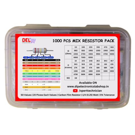 1000 Pcs Mix Resistor Pack 50 Values 20 Pieces Each Carbon Film