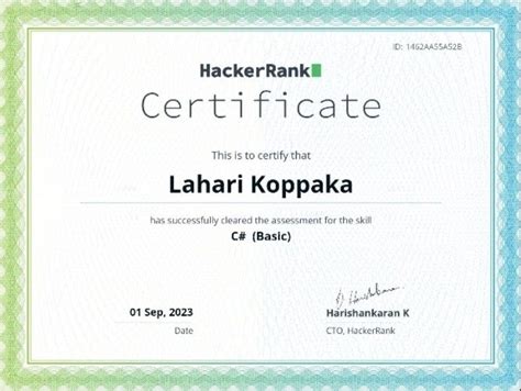 Lahari Koppaka On Linkedin Hi Everyone I Just Received My Hackerrank