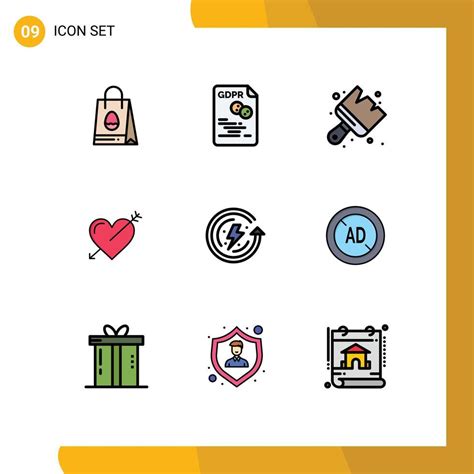 Mobile Interface Filledline Flat Color Set Of 9 Pictograms Of Valentine Holidays Secure Arrow