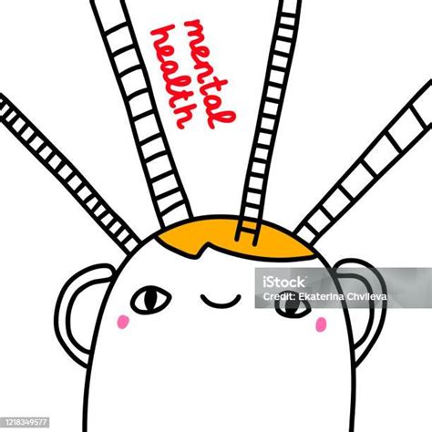 정신 건강 손으로 그린 벡터 일러스트 레이션 만화 만화 스타일 남자 와 Ledders Onhis 머리 창조적 인 개념 신경학