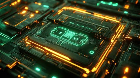 Quantum Computer With Glowing Circuits And Futuristic Hardware Design Stock Illustration