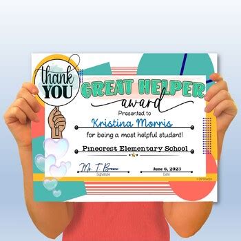 Classroom Helper Certificate Award By Dp Sharpe Resources Tpt
