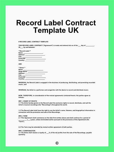 Record Label Contract Template Uk