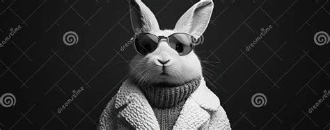 Stylish White Rabbit Wearing Sunglasses And A Textured Jacket Stock