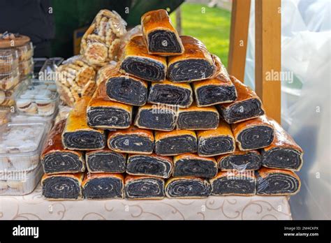 Baked Poppy Seed Pies In Pyramid Shape Stack Winter Dessert Stock Photo