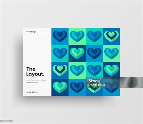 놀라운 발렌타인 데이 벡터 A4 수평 방향 전면 페이지 모형 하트 일러스트 디자인 레이아웃이 있는 추상 커버 휴일 인사말 카드