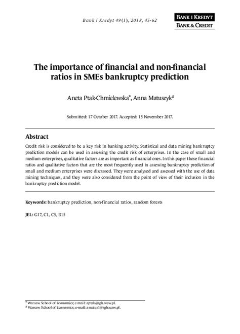 Pdf The Importance Of Financial And Non Financial Ratios In Smes Bankruptcy Prediction