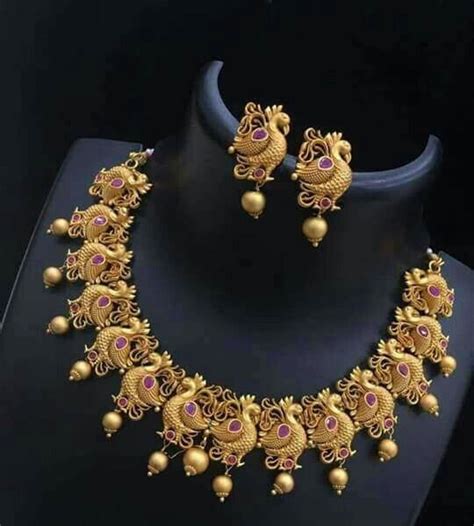 Peacock Design Gold Necklece Set Fashion Beauty Mehndi Jewellery