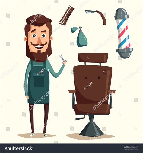 Cute Barber Character Barber Shop Cartoon Vector De Stock Libre De Regal As