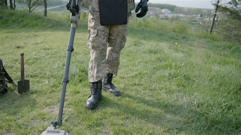 Military Sapper With A Metal Detector In The Field Stock Video Video