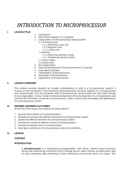 Module 1 Introduction To Microprocessor Introduction To Microprocessor I Lesson Title 1