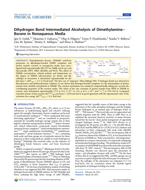 Pdf Dihydrogen Bond Intermediated Alcoholysis Of Dimethylamine Borane
