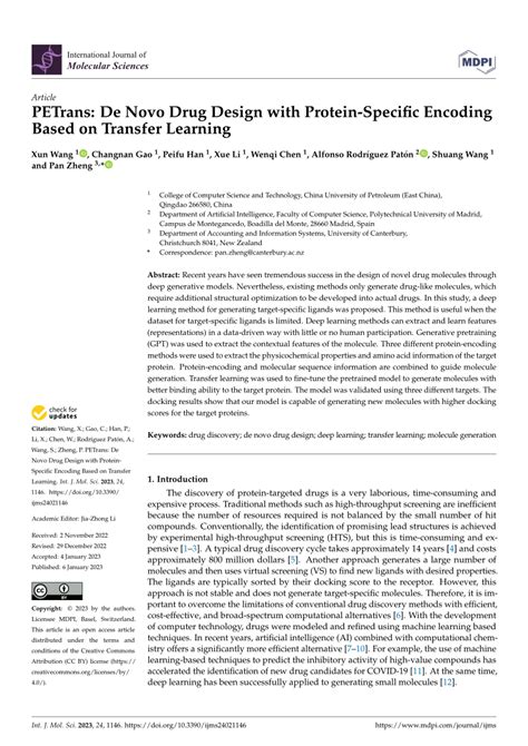 Pdf Petrans De Novo Drug Design With Protein Specific Encoding Based On Transfer Learning