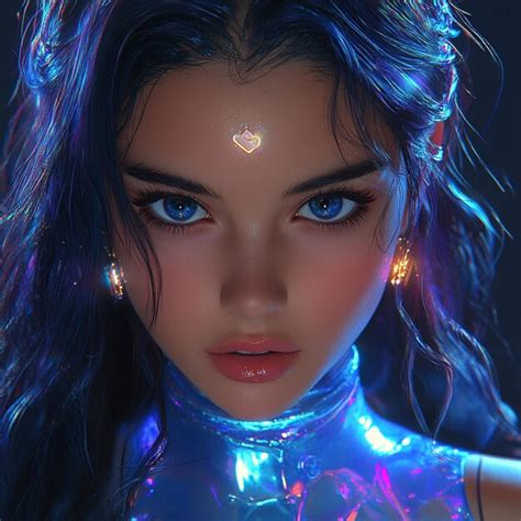Arafed Woman With Blue Eyes And A Glowing Bodysuit Generative Ai