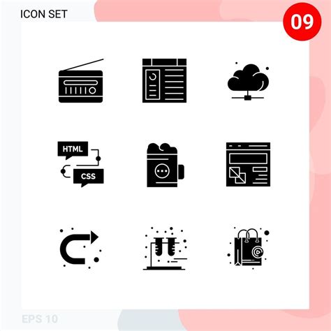Universal Icon Symbols Group Of 9 Modern Solid Glyphs Of Flowchart Develop Website Coding Server