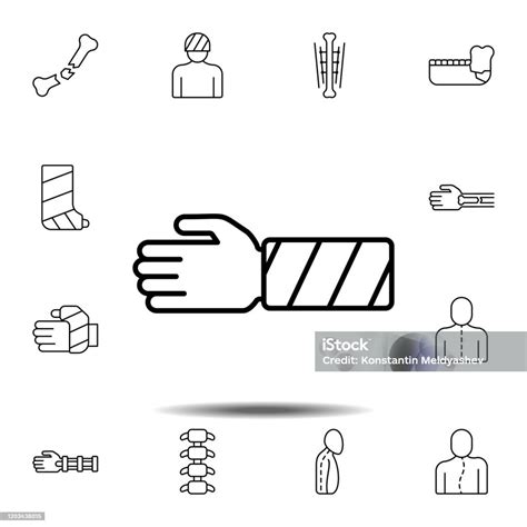 手臂斷裂骨頭石膏圖示為 Ui 和 Ux網站或移動應用程式設定的骨損傷圖示的簡單細線輪廓向量元素向量圖形及更多人圖片 Istock