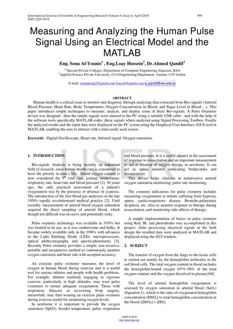 Pdf Measuring And Analyzing The Human Pulse Signal Using An