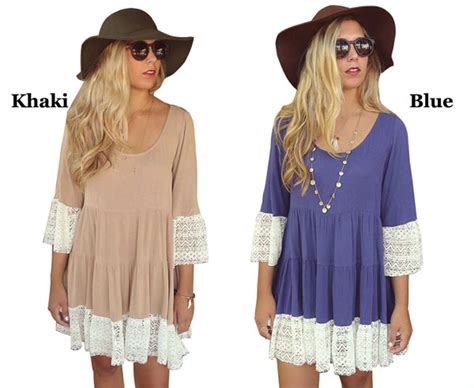 Sweet Lady Splice Lace O Neck Flare Sleeve Loose Layered Dress
