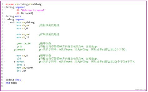 【8086汇编】方位标志位df 和 串传送指令movsb Movsw汇编中df指令 Csdn博客