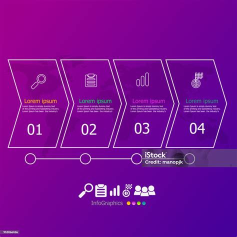 비즈니스 프레 젠 테이 션에 대 한 세계 지도와 개요 화살표 Infographic 4 옵션 그림 0명에 대한 스톡 벡터 아트 및 기타 이미지 Istock