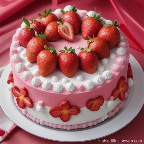 Round Strawberry Cake With Confectioners Sugar Stable Diffusion Online