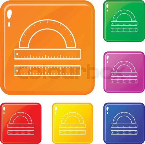 Ruler And Protractor Icons Set Collection Vector 6 Color Iso Colourbox
