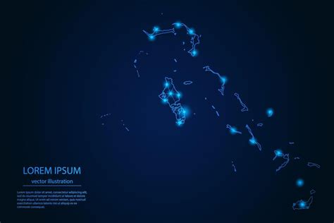 Abstract Image Bahamas Map With Blue Glow Dots And Lines On Dark Gradient Background 3d Mesh