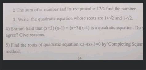 2 the sum of a number and its reciprocal is 17 4 find the number write