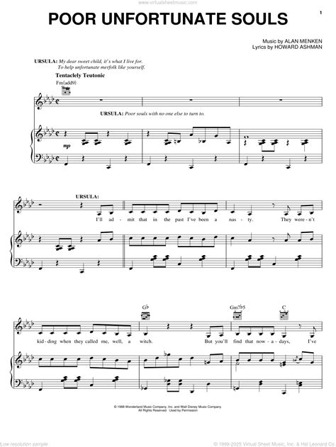 Menken Poor Unfortunate Souls Sheet Music For Voice Piano Or Guitar