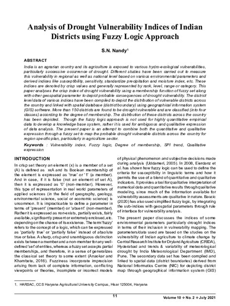 Pdf Analysis Of Drought Vulnerability Indices Of Indian Districts