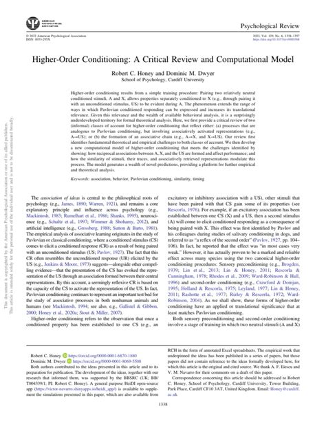 Higher Order Conditioning A Critical Review And Computational Model