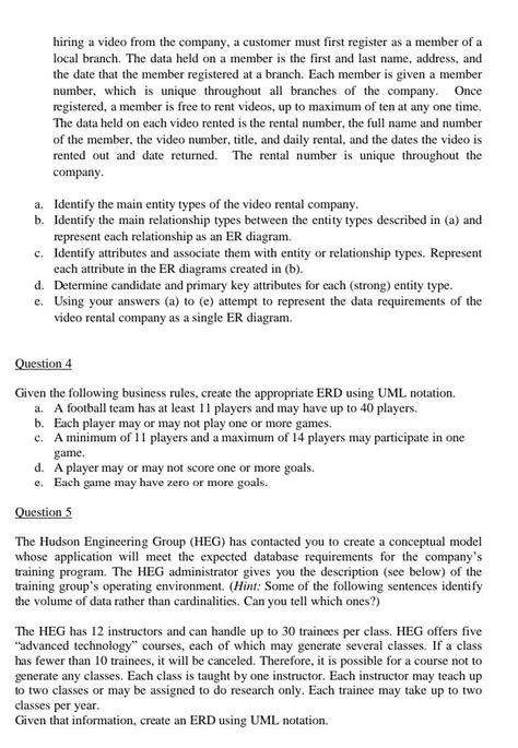 Solved Question Create An ER Diagram For Each Of The Chegg